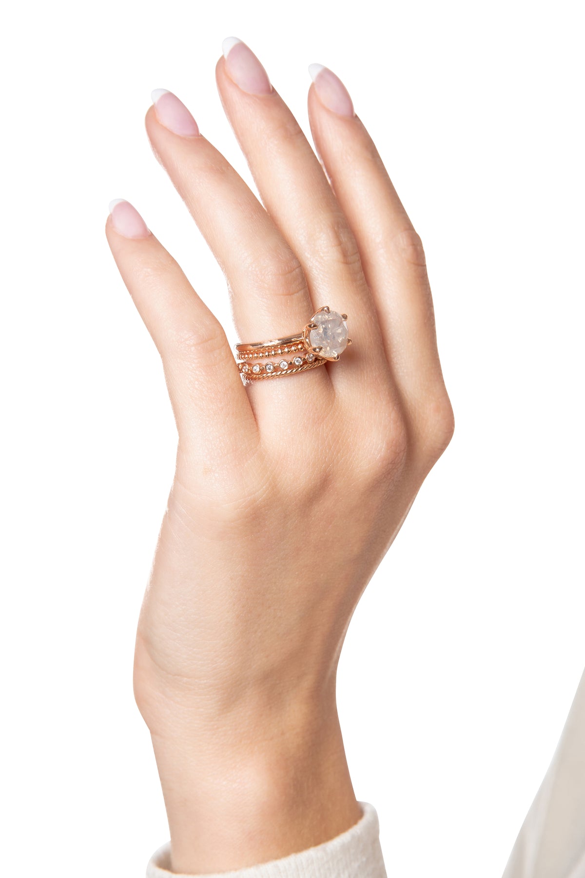 Jenna Ring | Beaded Stack Ring Wedding Band Textured Rose Gold